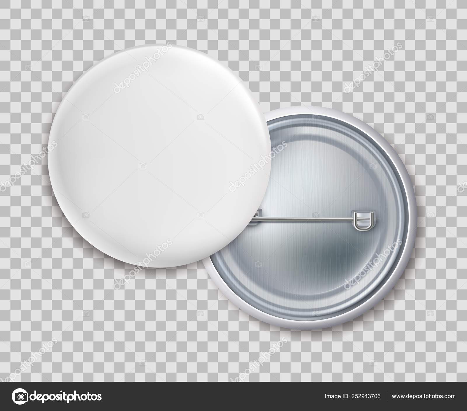 Pin badges. Blank round metal button badge or brooch vector isolated ...