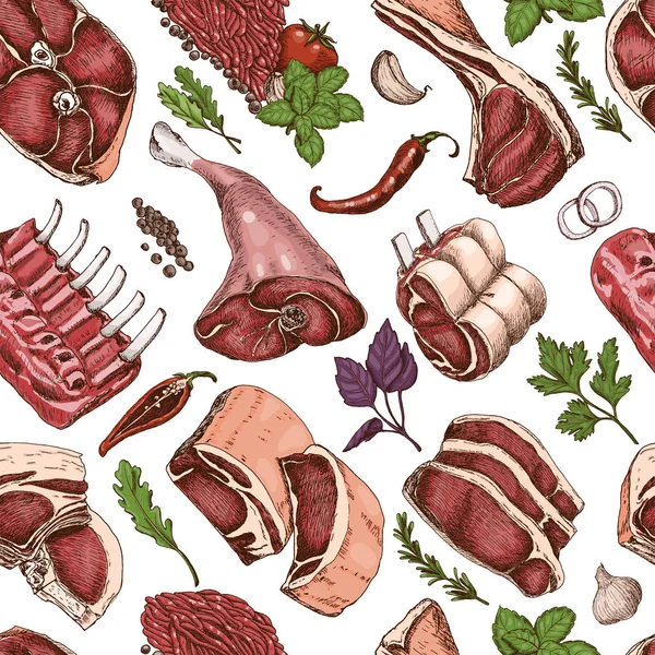 Vector Background Different Color Meats Sketch Style Vector ...