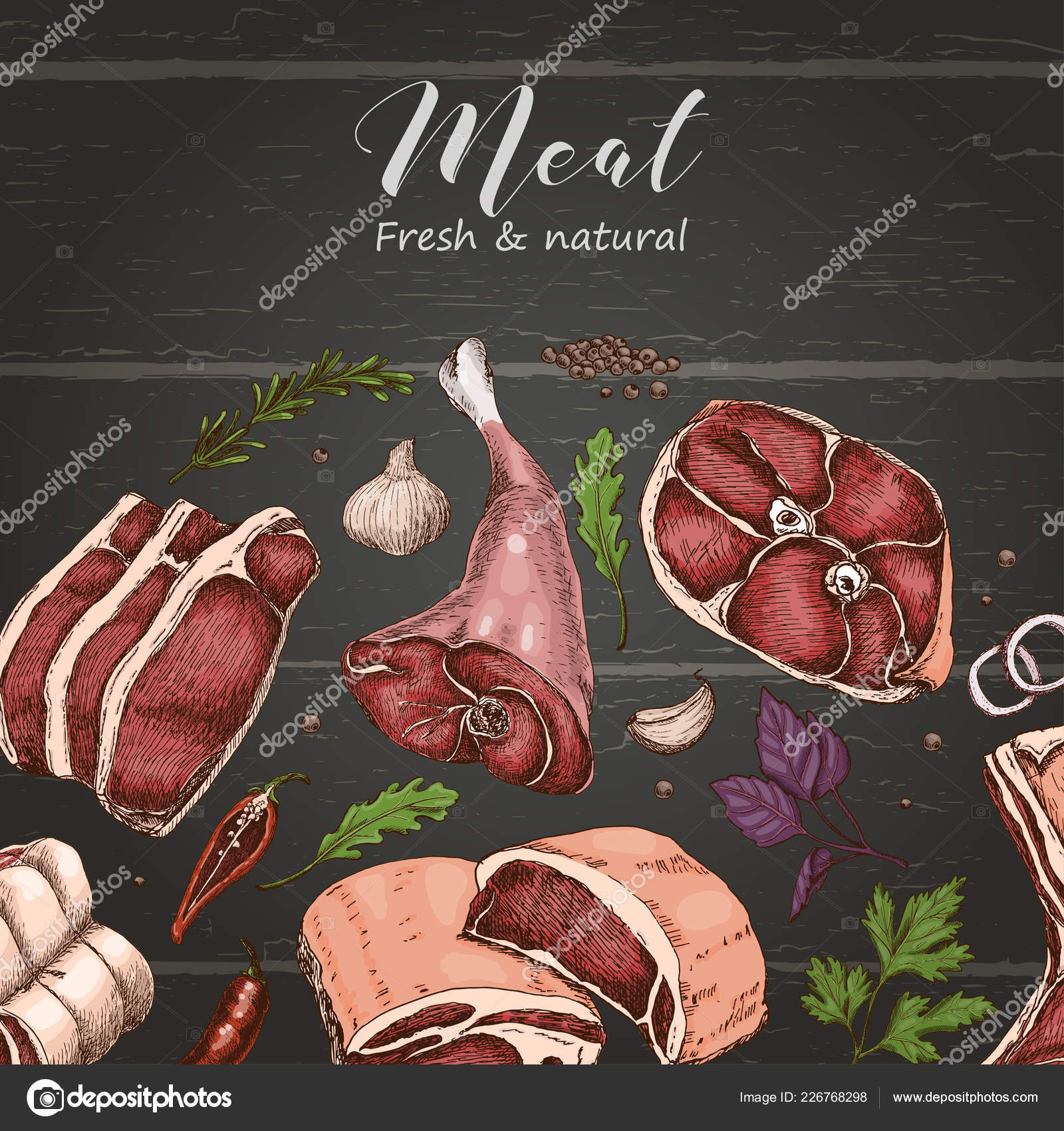 Vector Background Different Color Meats Sketch Style Vector ...