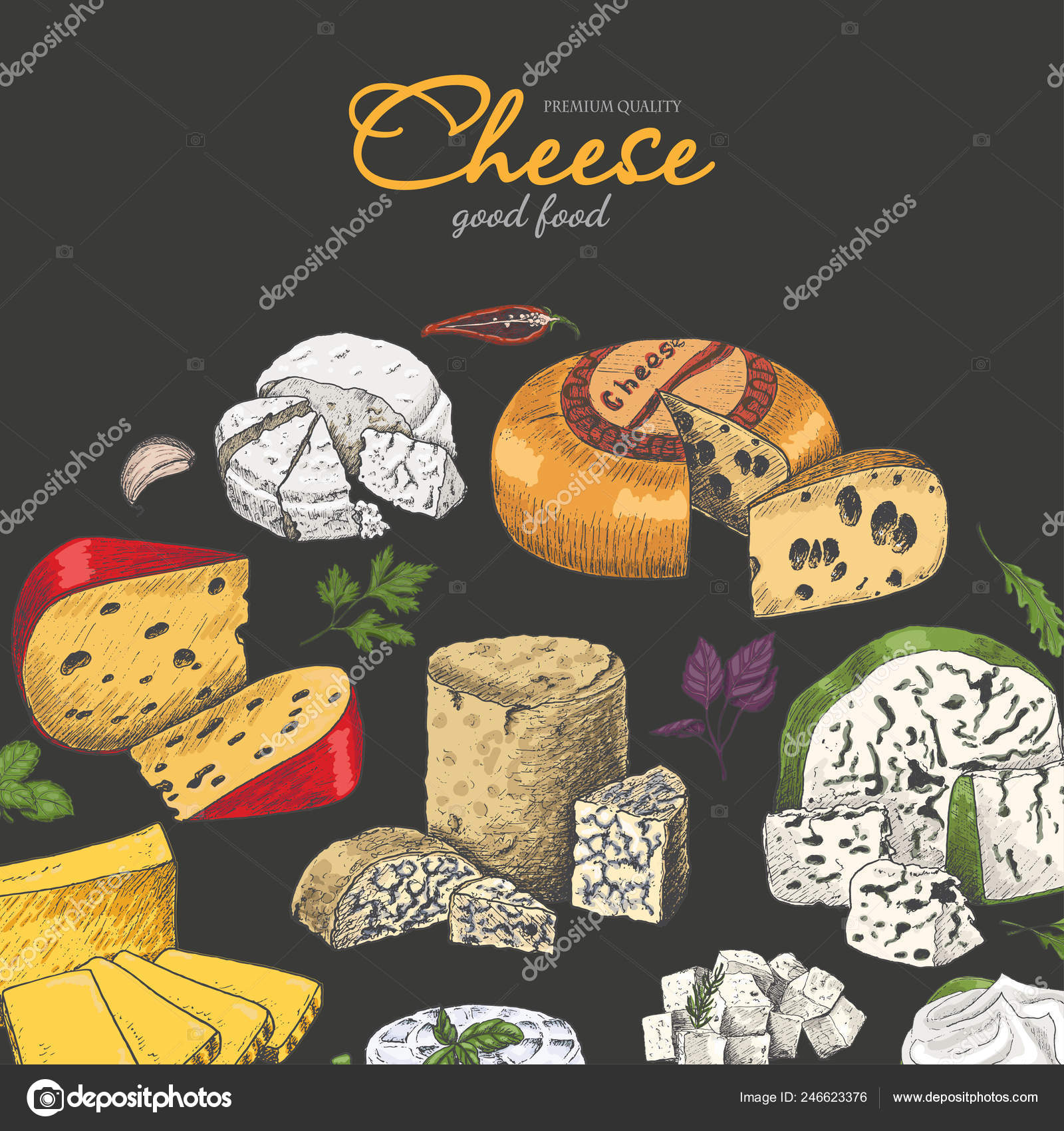 Vector Background Cheeses Sketch Style Vector Illustration Your Design ...
