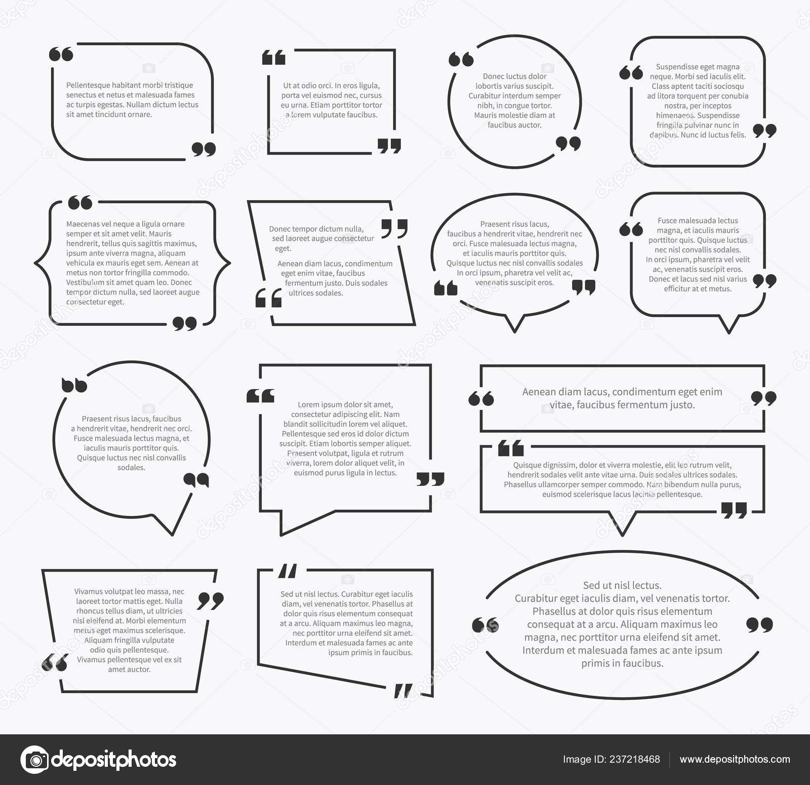 Quote boxes. Quotation sentence box design, idea paragraph marks ...