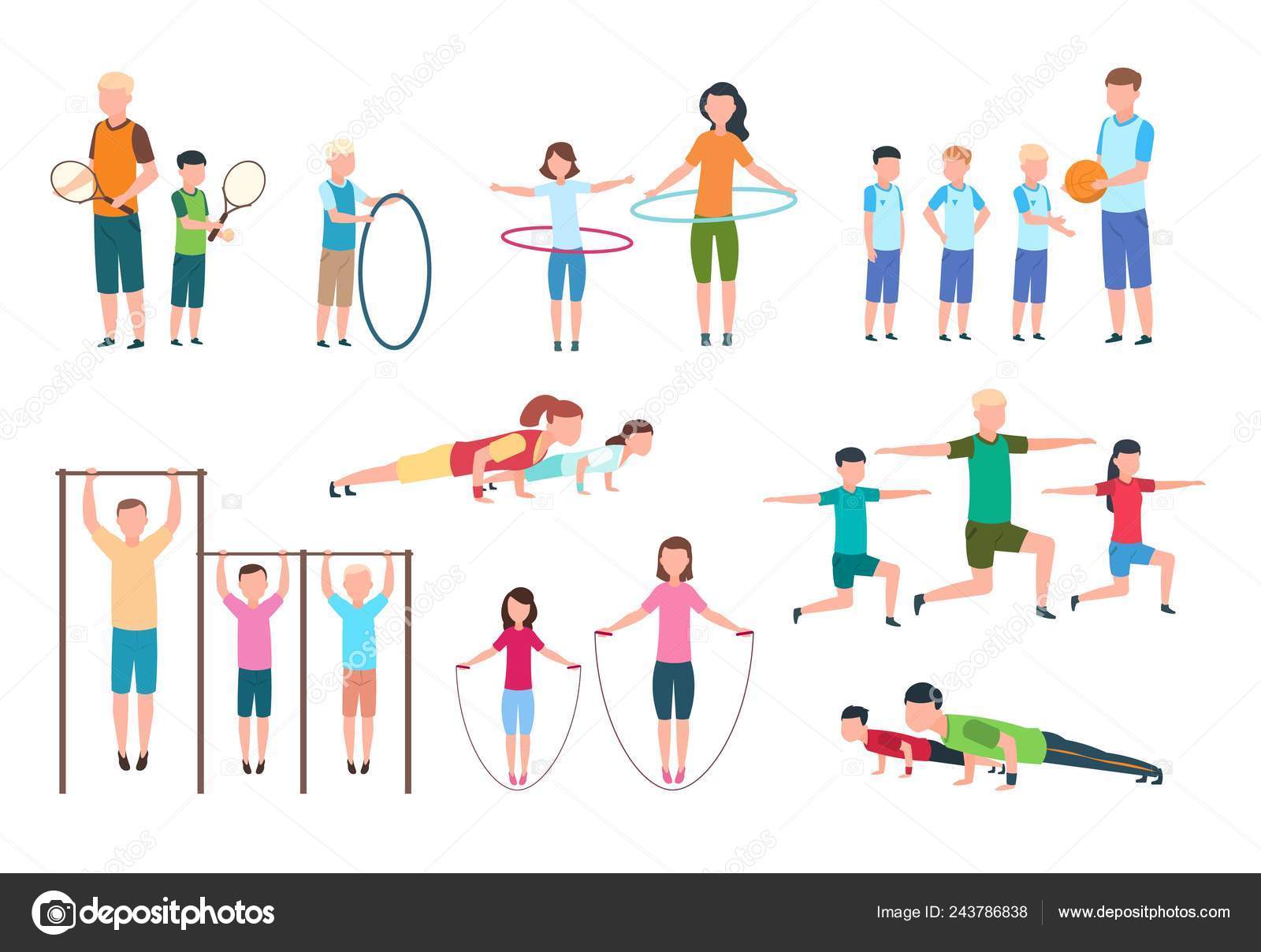 Active family. People, kids doing fitness exercises. Sports lifestyle ...