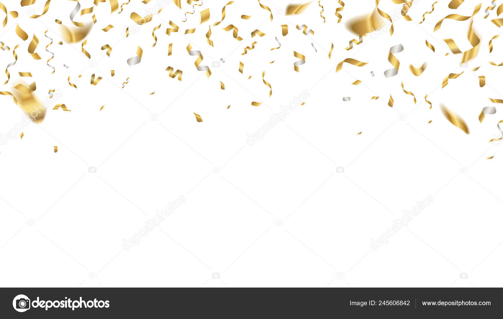 Golden celebration confetti. Falling party ribbons, birthday flying ...