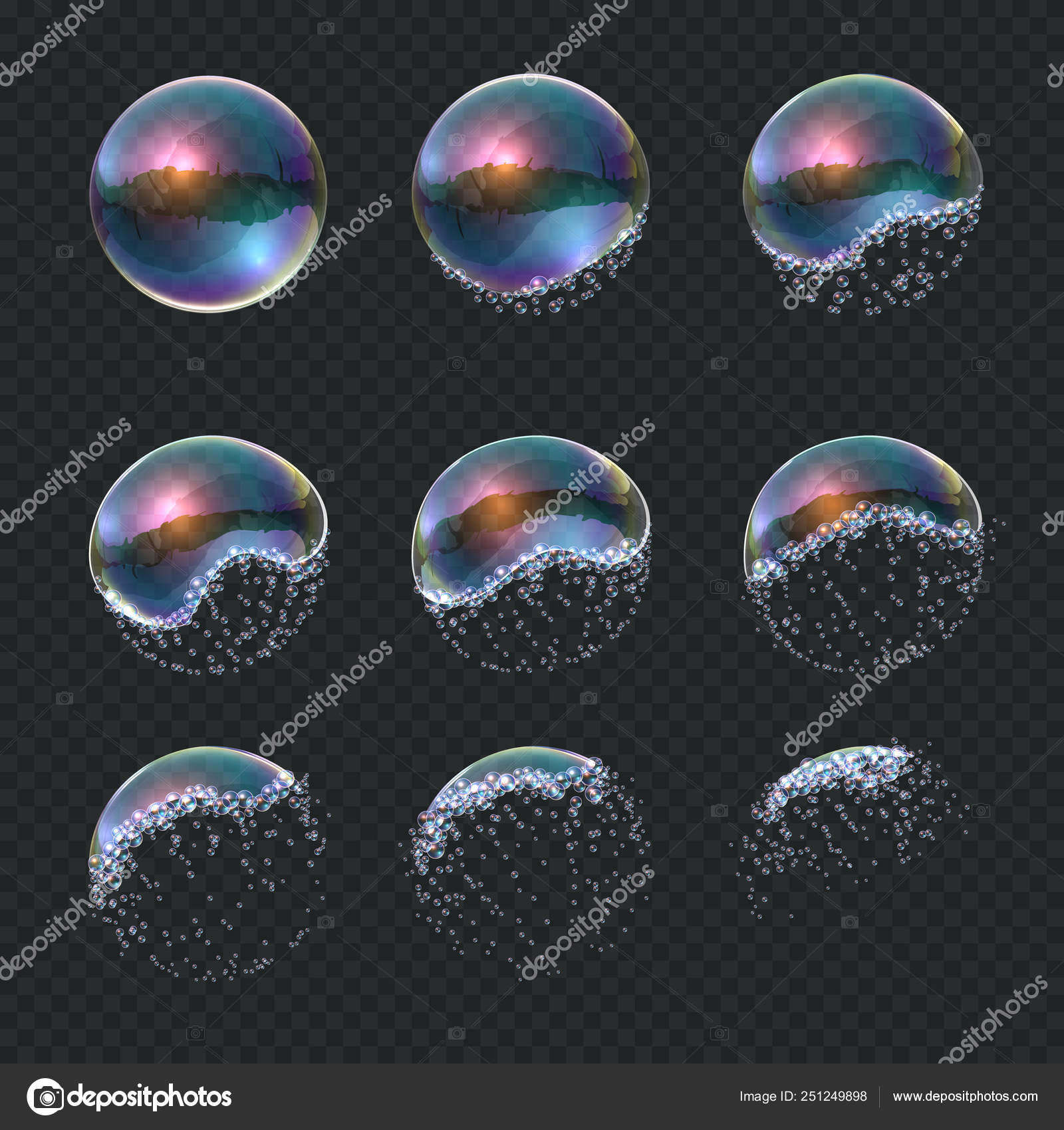 Soap bubble explode. Realistic water sphere explosion, transparent blue ...