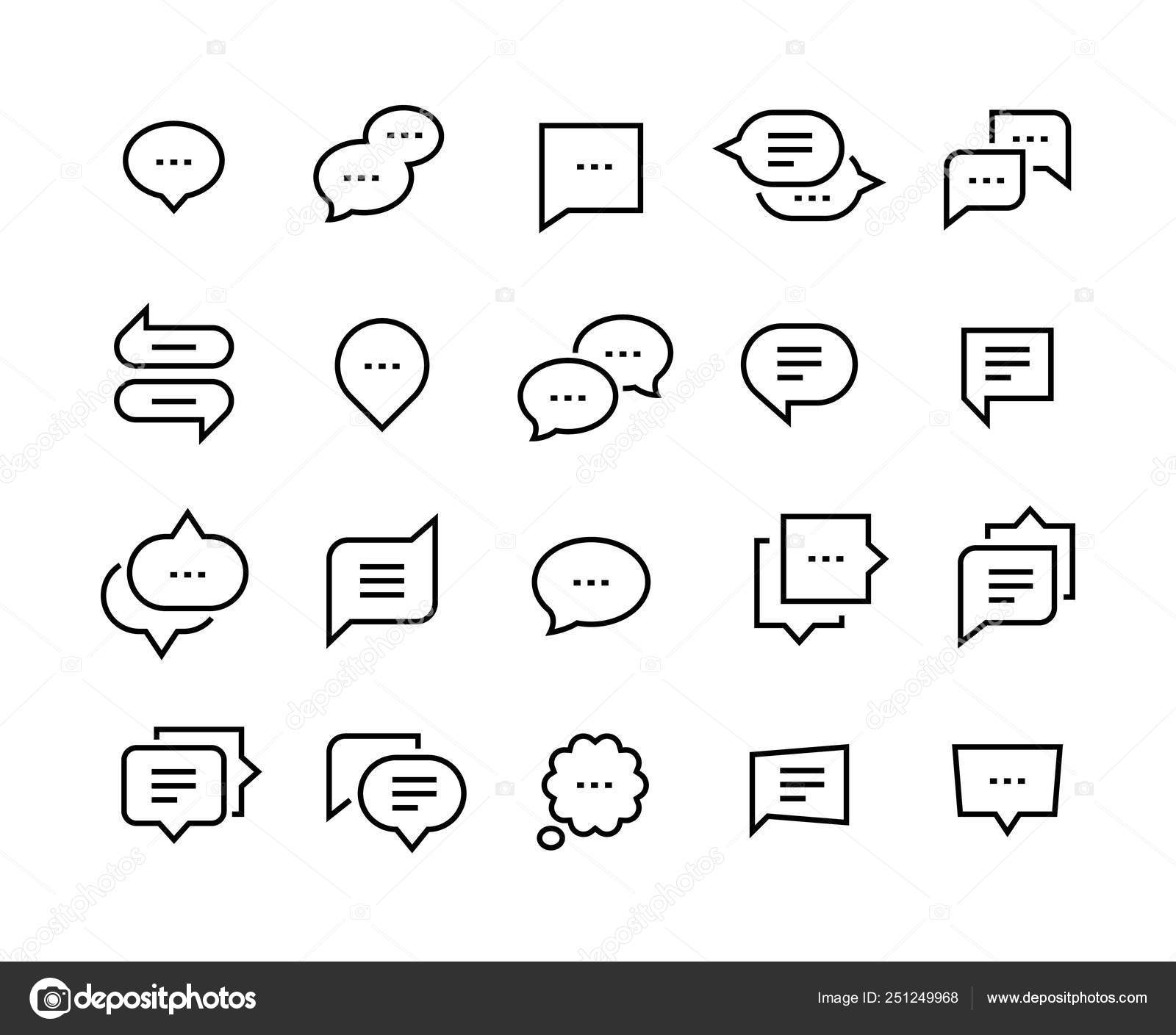 Speech bubble line icons. Talk chat thin conversation dialog symbols, voice message comic cloud ...