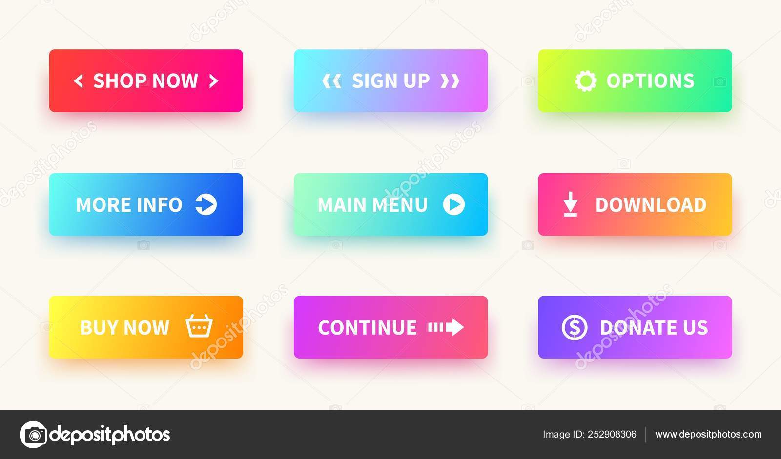 Gradient buttons. User interface web button, material design, ui ...