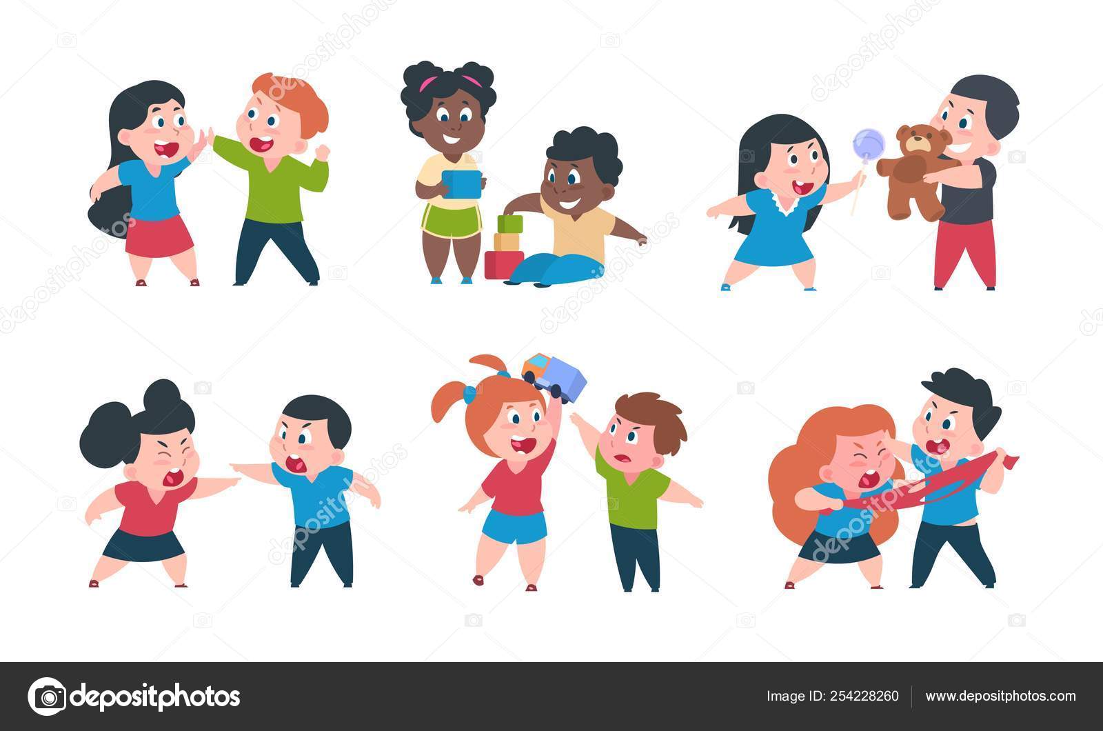 Kinderen Vechten Cartoon Tekenfilm Illustratie Van Kinderen Ruzie