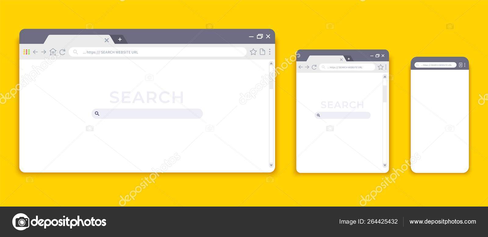 Browser mockups. Website interface for different devices, empty laptop ...