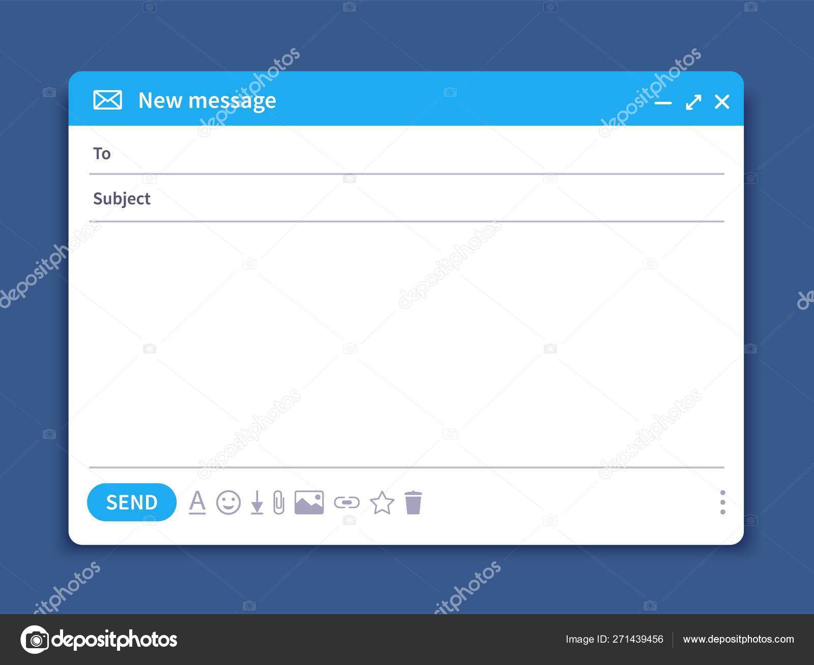 Email interface. Mail window template, internet message isolated frame, blank email UI design ...