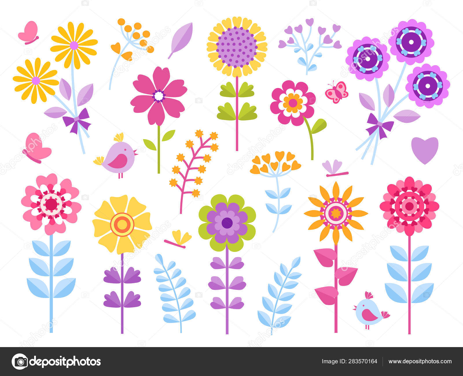 Cartoon Images Of Flowers And Butterflies