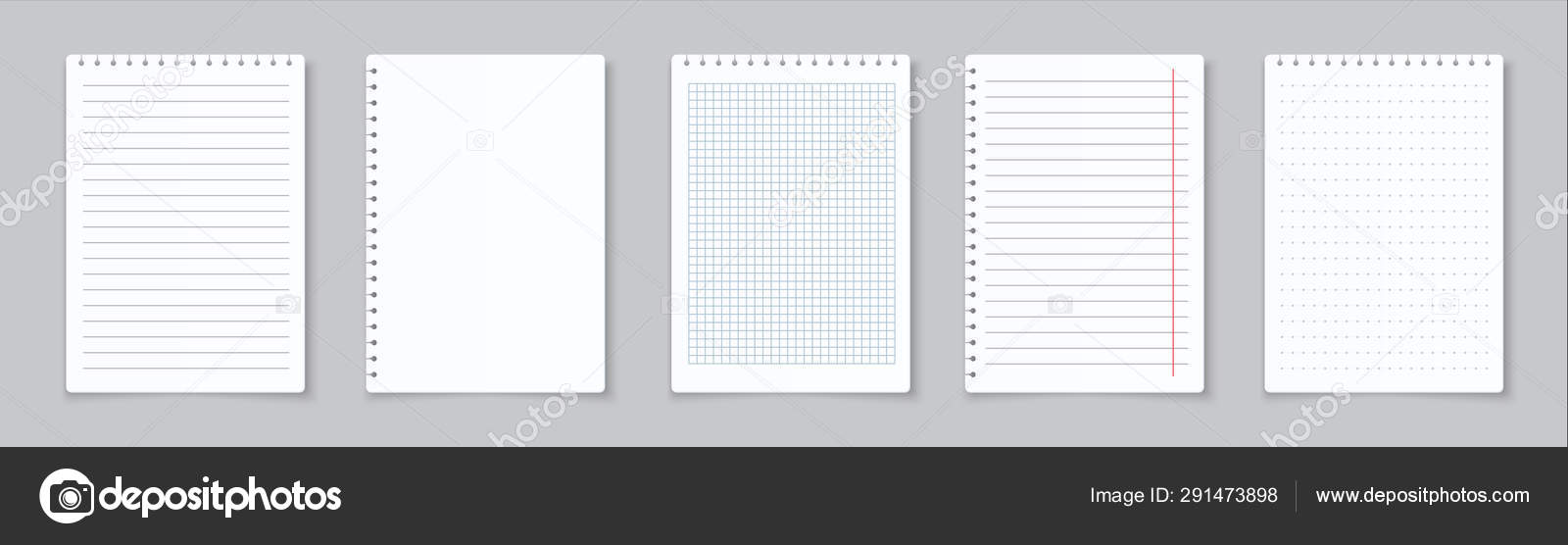 Realistic lined notepapers. Blank gridded notebook papers for homework ...