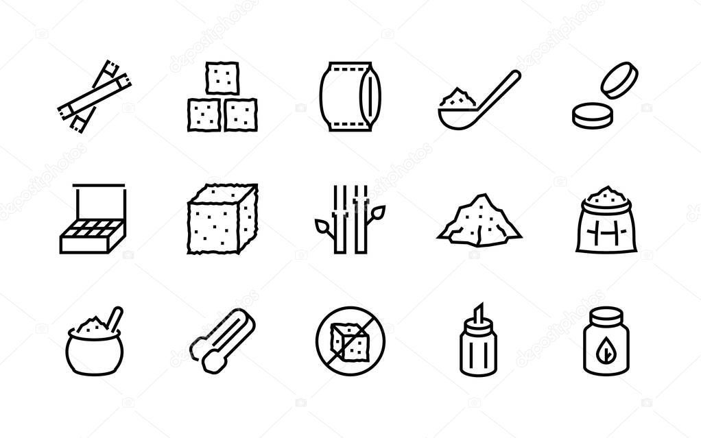 Icono de línea de azúcar. Productos edulcorantes, bolsa y paquetes de ...