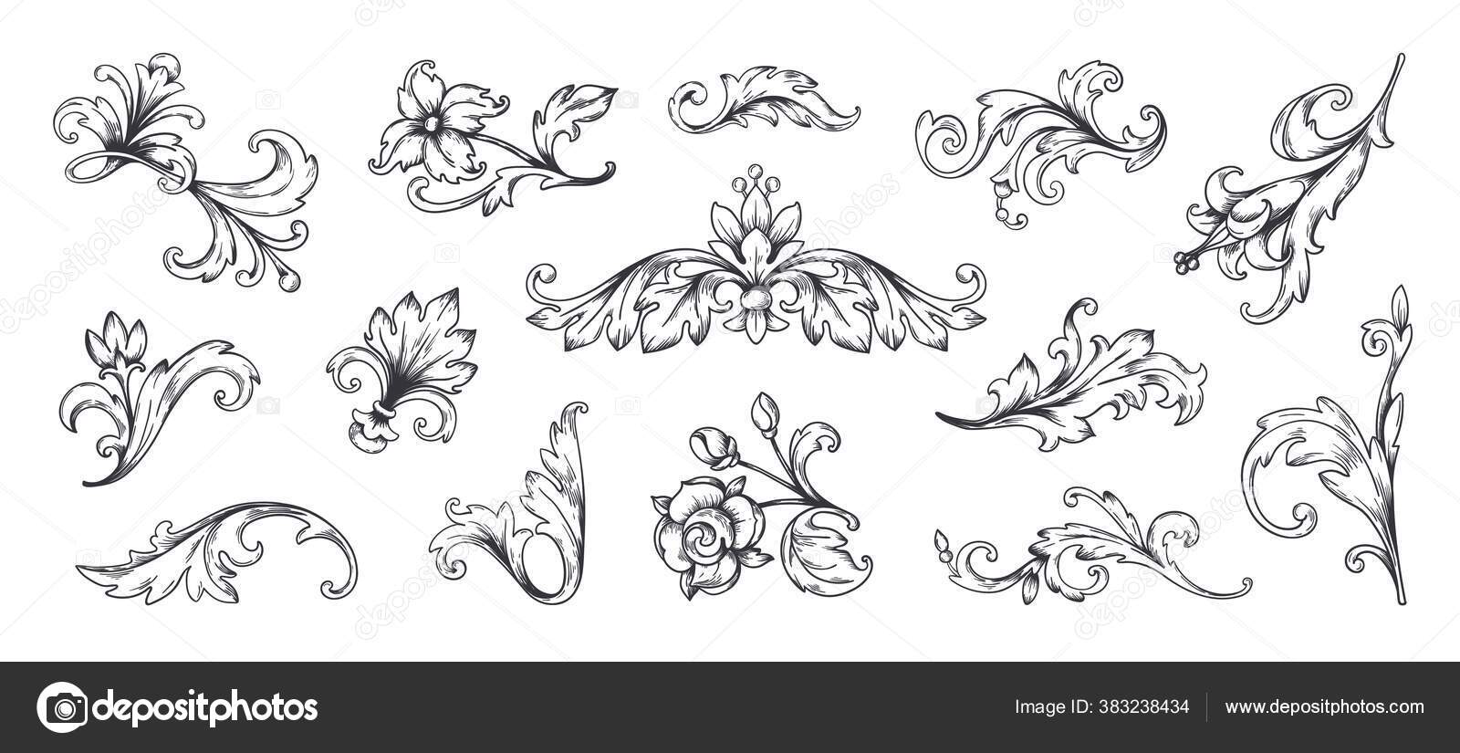 Vector Set Vintage Border Frame Baroque Filigree Engraving Baroque