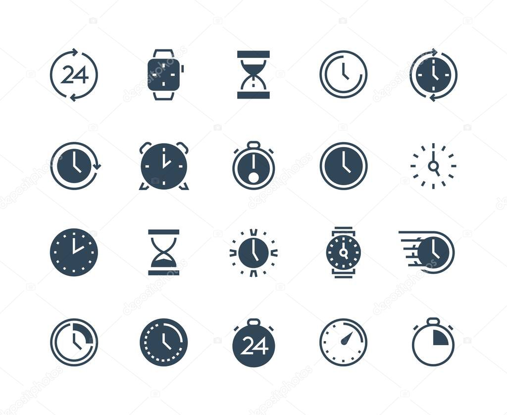 Iconos negros del reloj. Hora y calendario símbolos de infografía con ...