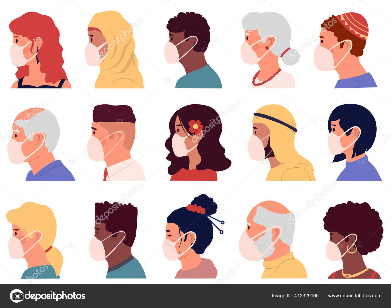 People in mask avatars. Cartoon profile portraits of male and female ...