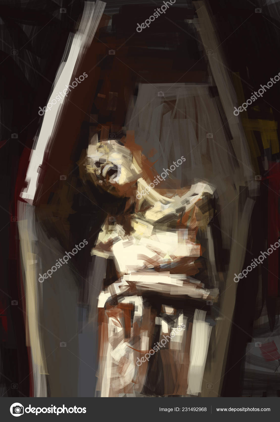Painting Scary Corpse Coffin Abstract Brush Stroke Style Digital ...