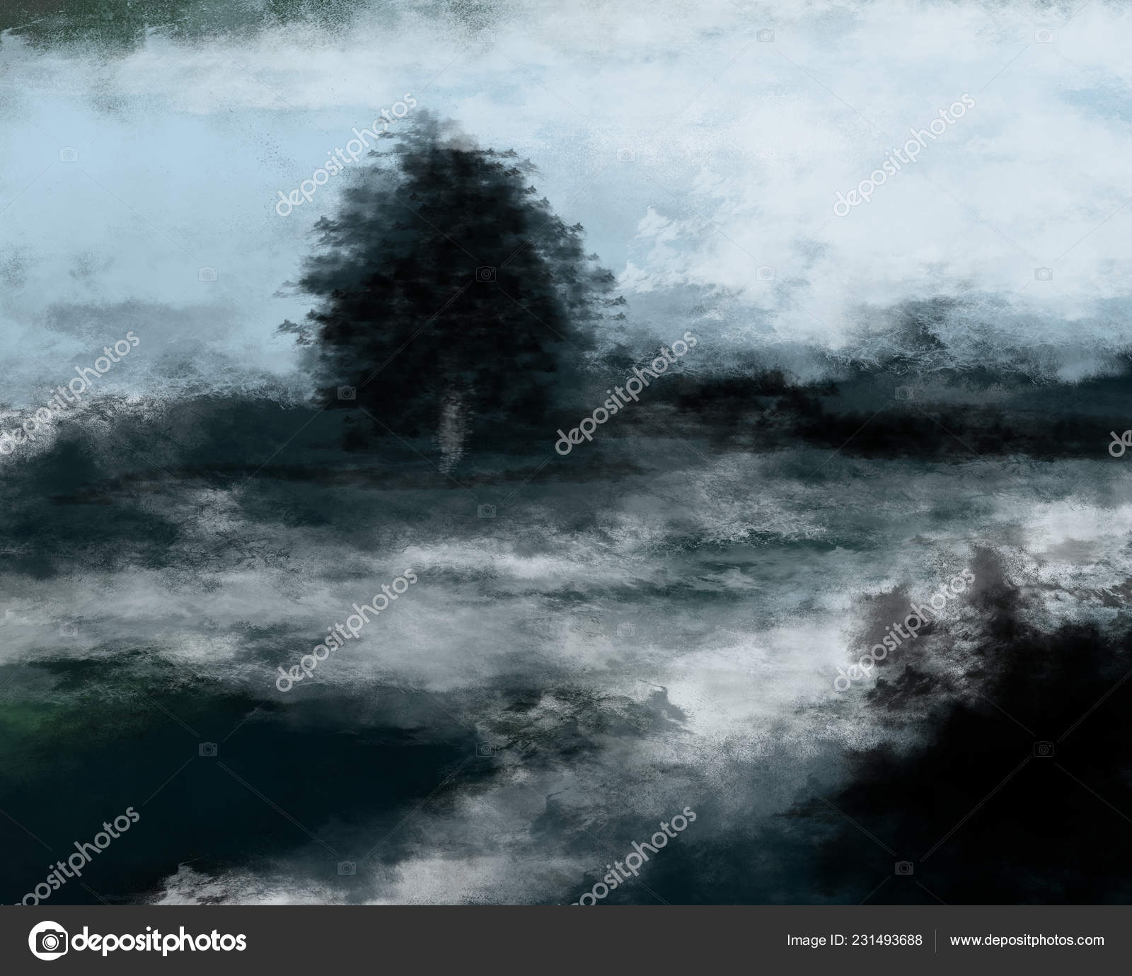 Painting Abstract Landscape Brush Stroke Style Digital Art — Stock ...