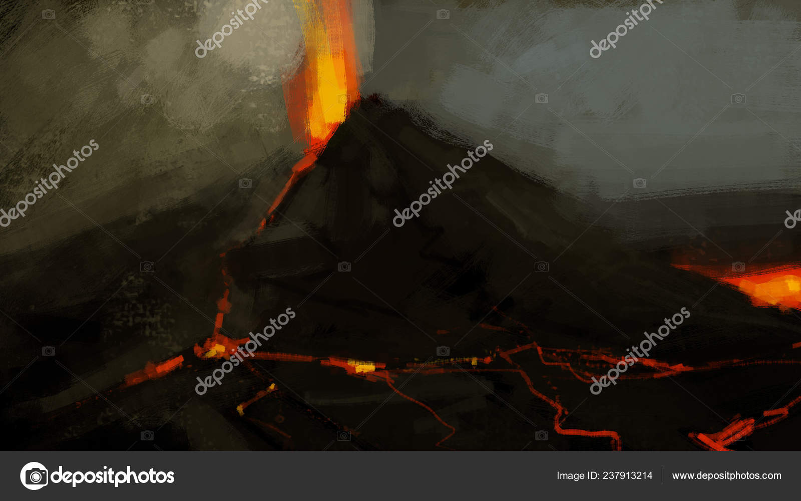 Painting Abstract Volcano Eruption Brush Stroke Style Digital Art Stock ...