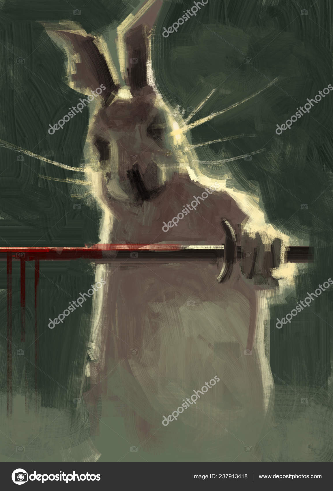 Abstract Bunny Monster Sword Brush Stroke Style Digital Illustration ...