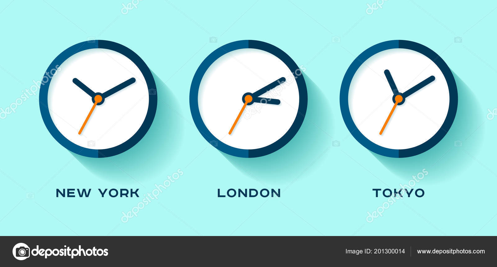 World Time Simple Clock Icons Flat Style New York London Stock Vector ...
