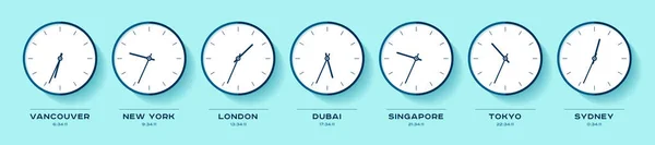 World Time Simple Clock Icons Flat Style New York London Stock Vector ...