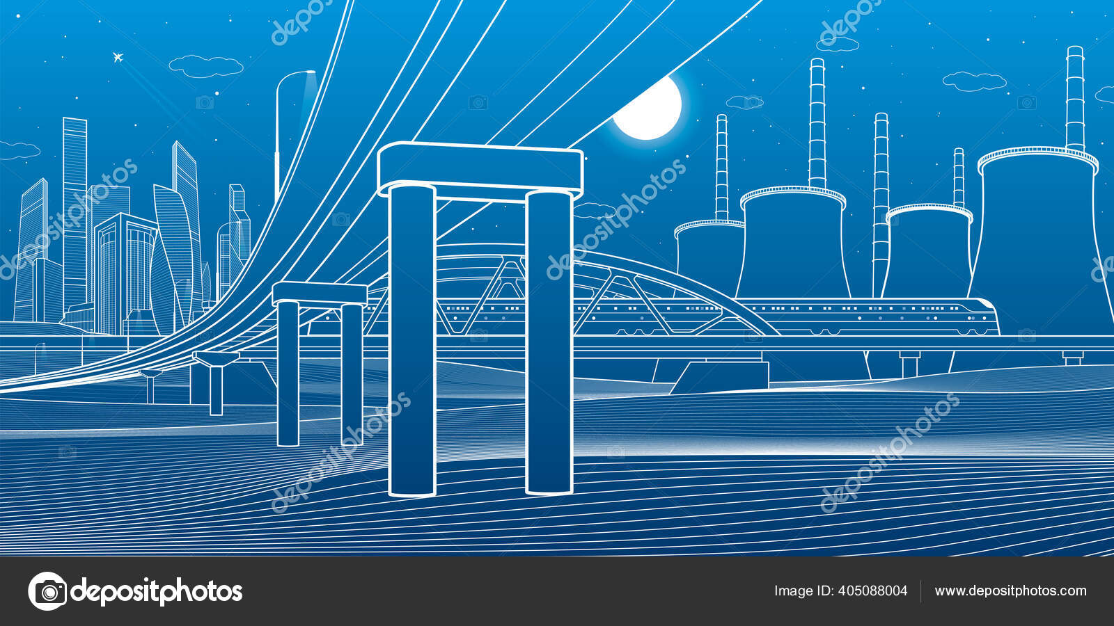 Outline Road Bridge Car Overpass Train Rides City Infrastructure ...