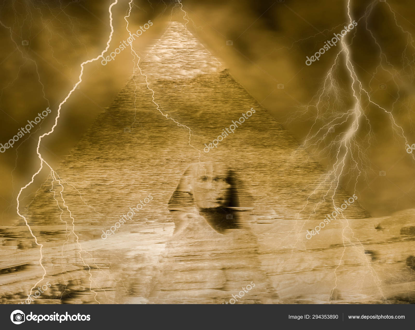 Fantasy image of the curse on the pyramids and the sphinx — Stock Photo ...