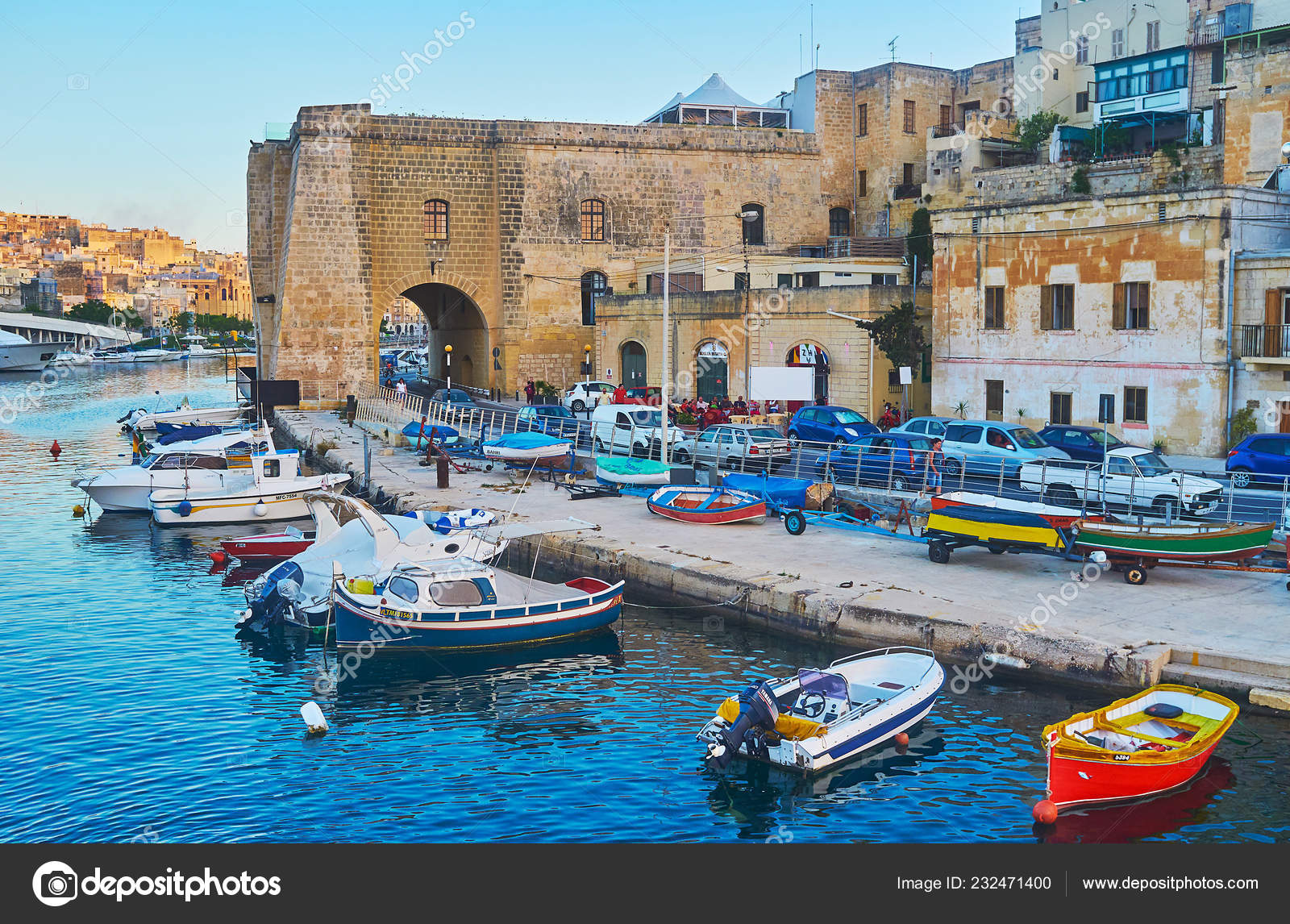 Senglea Malta June 2018 Motor Boats Moored Medieval Sheer Bastion ...
