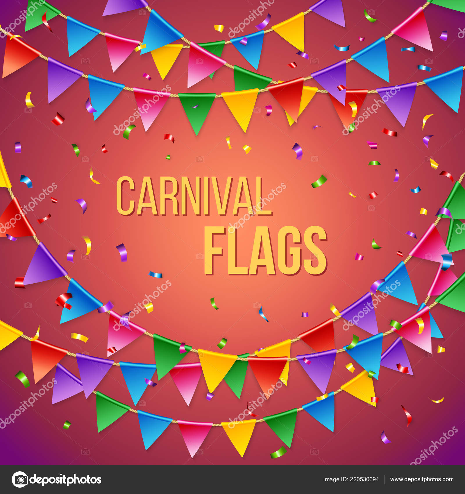 Full Frame Carnival Flags Card Stationery Template Red Blue Purple ...