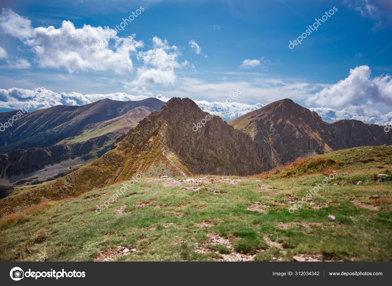 Narrow ridge path from Wolowiec to Rohacz Ostry in Slovakia Stock Photo ...