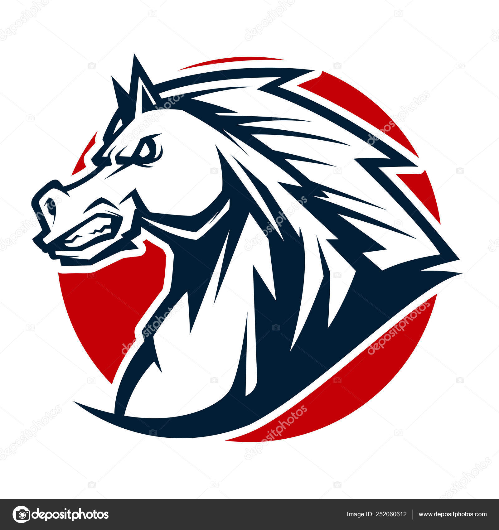 Angry horse head black and white mascot esports logo illustration Stock ...