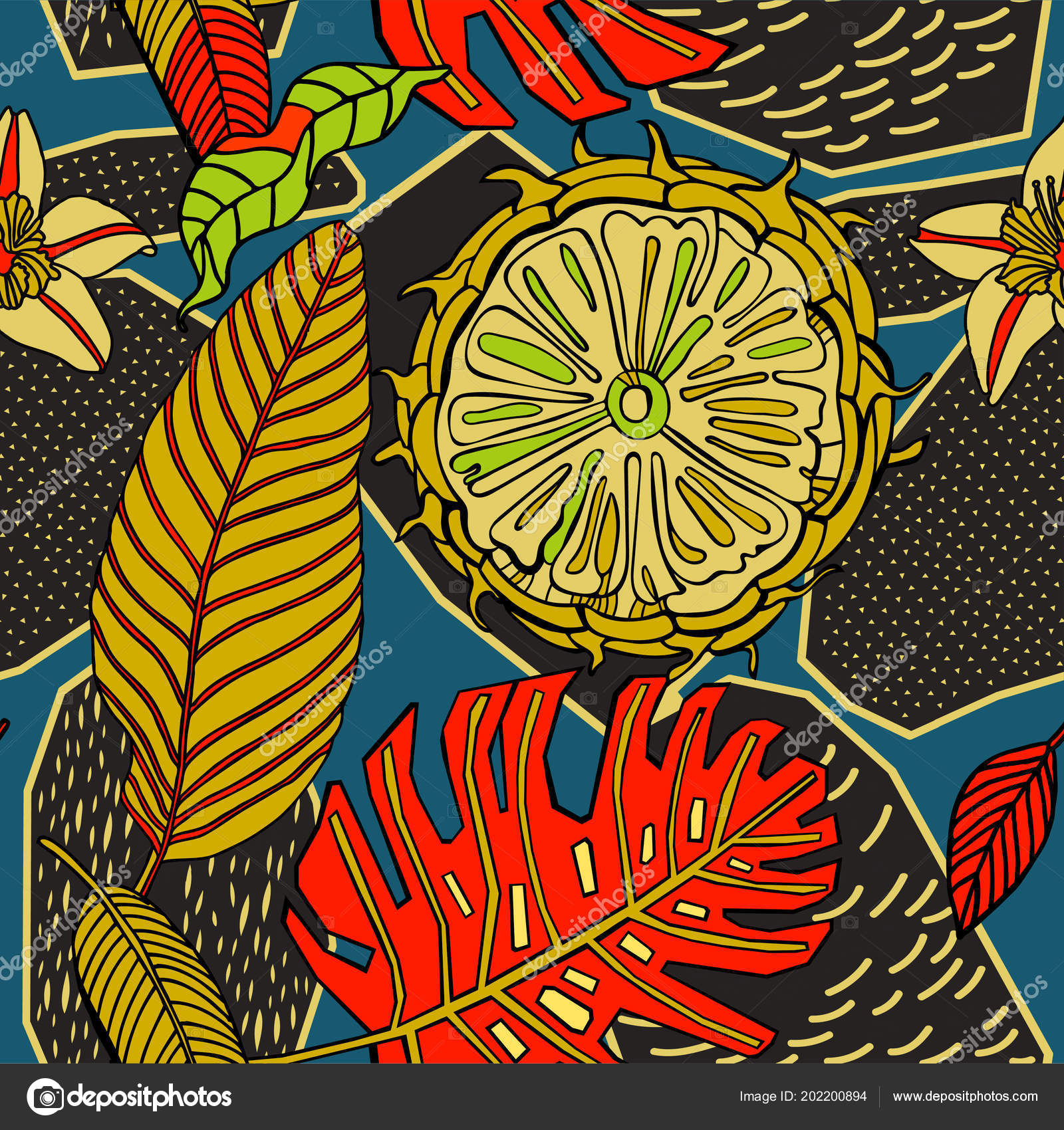 Bright Tropical Background Exotic Plants Stock Illustration by ©zolsssa ...