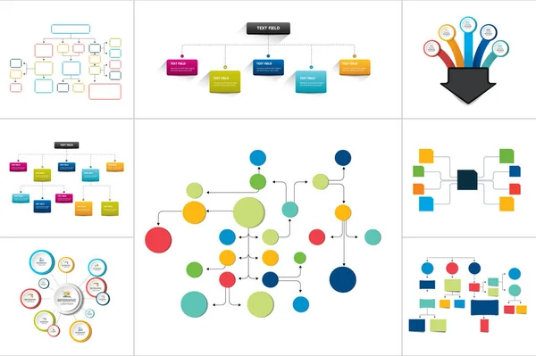 Mega Set Various Flowcharts Schemes Diagrams Simply Color Editable ...
