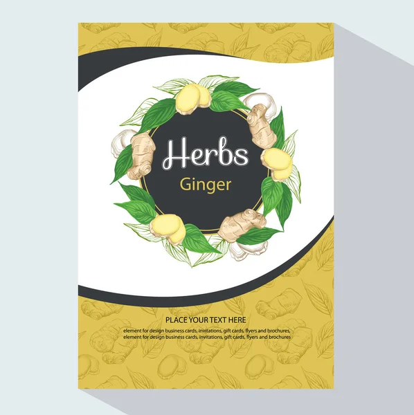 Tea Branding Packaging Fresh Ginger Root Ginger Leaves Brochure Flyer ...