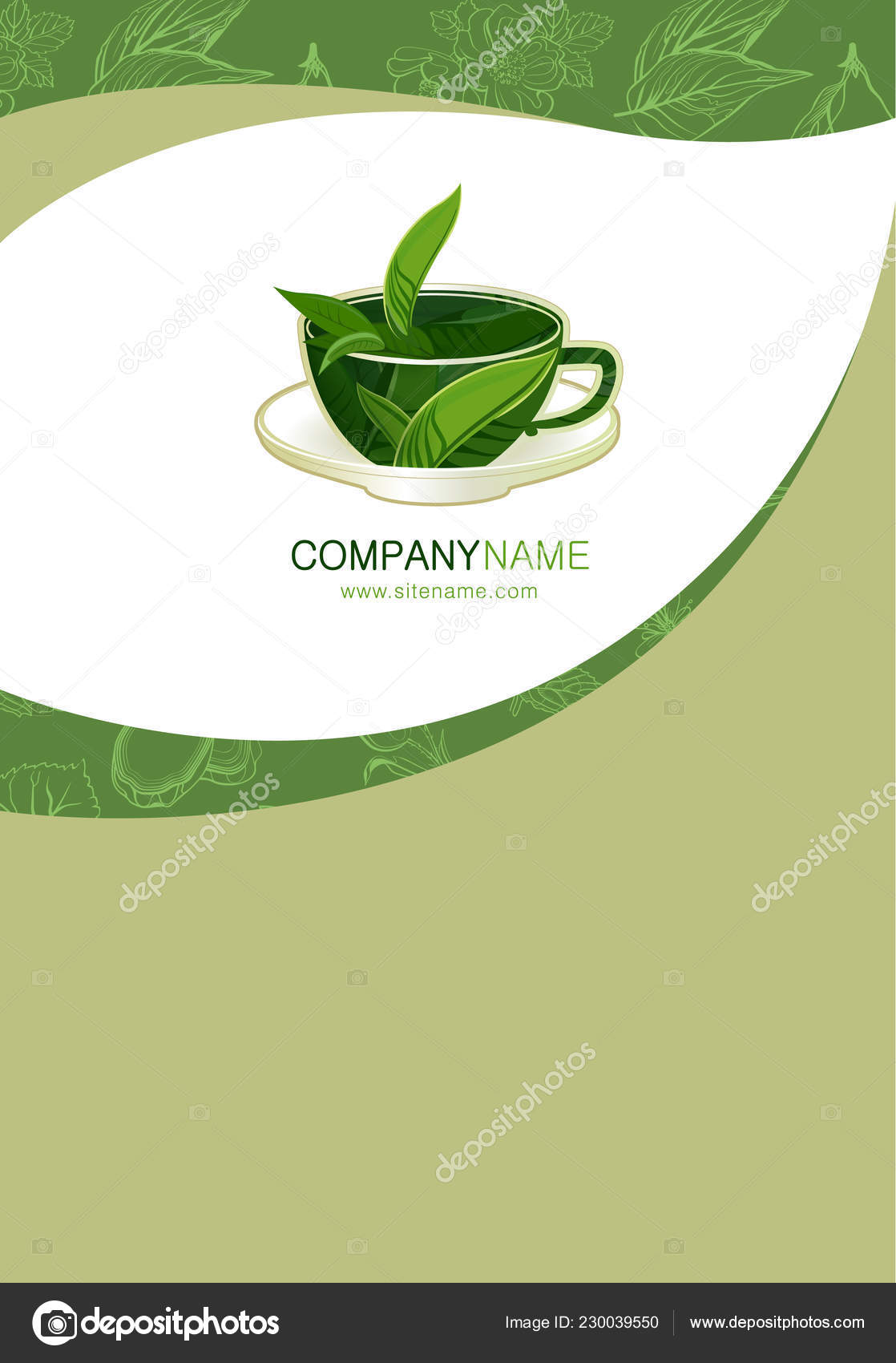 Hand Drawn Cup Green Tea Flyer Template — Stock Photo © Marina_Eisymant ...