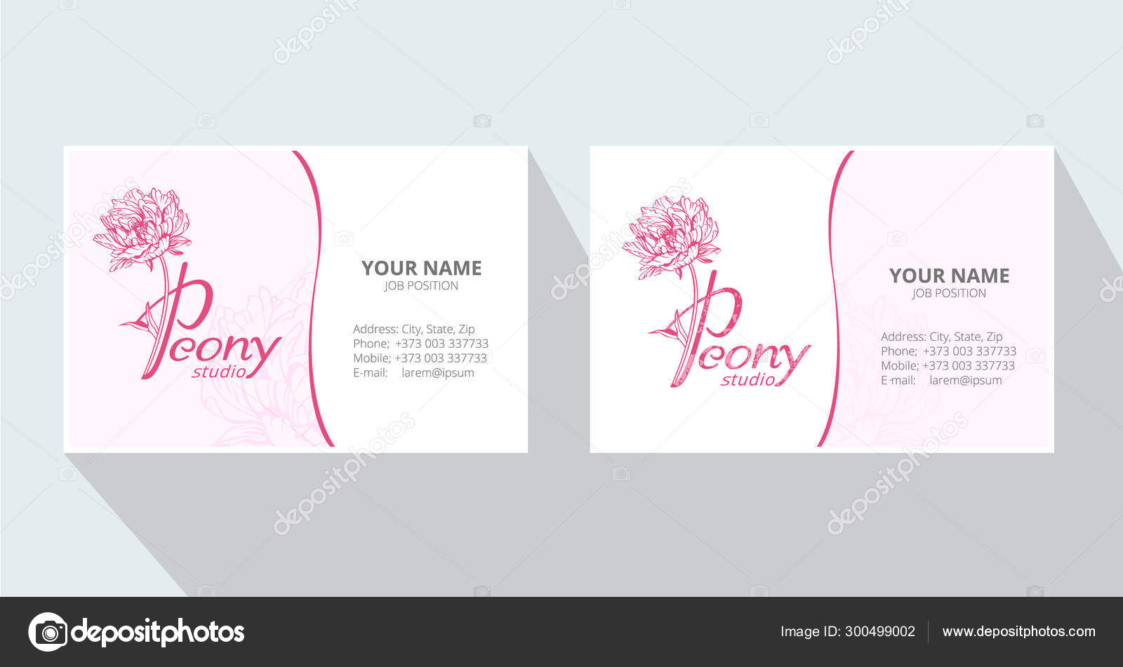 Peony Logo Vector Business Cards Design Template Monogram Letter Pink ...