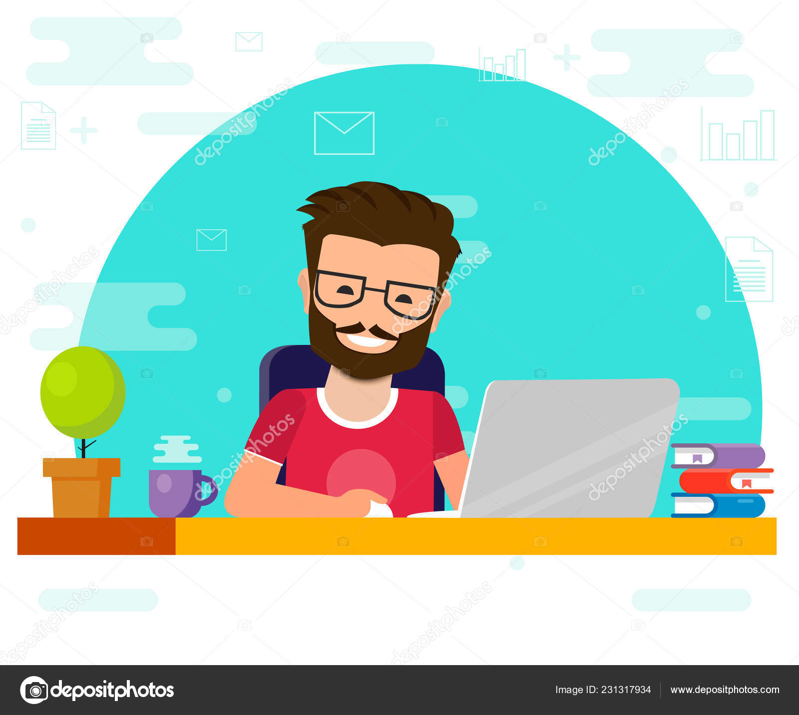 Animated Person On Computer