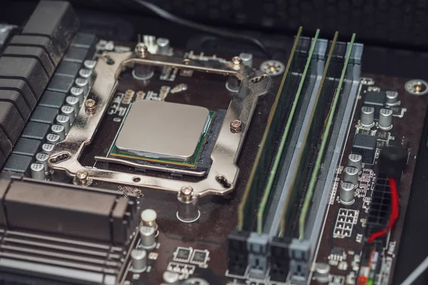 Soldering Typical Desktop Computer Baseboard Close View — Stock Photo ...