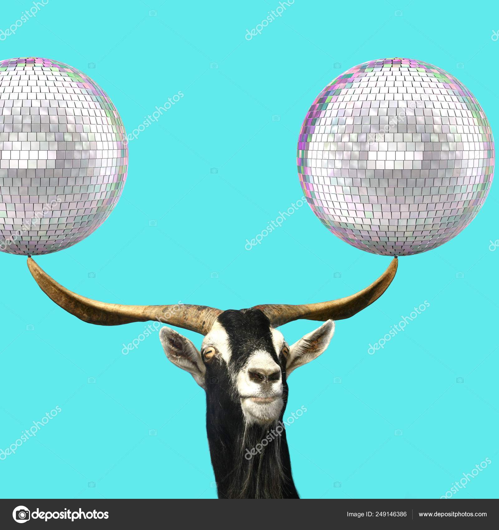 Contemporary Art Collage Goat Holds Disco Ball Horns Stock Illustration ...
