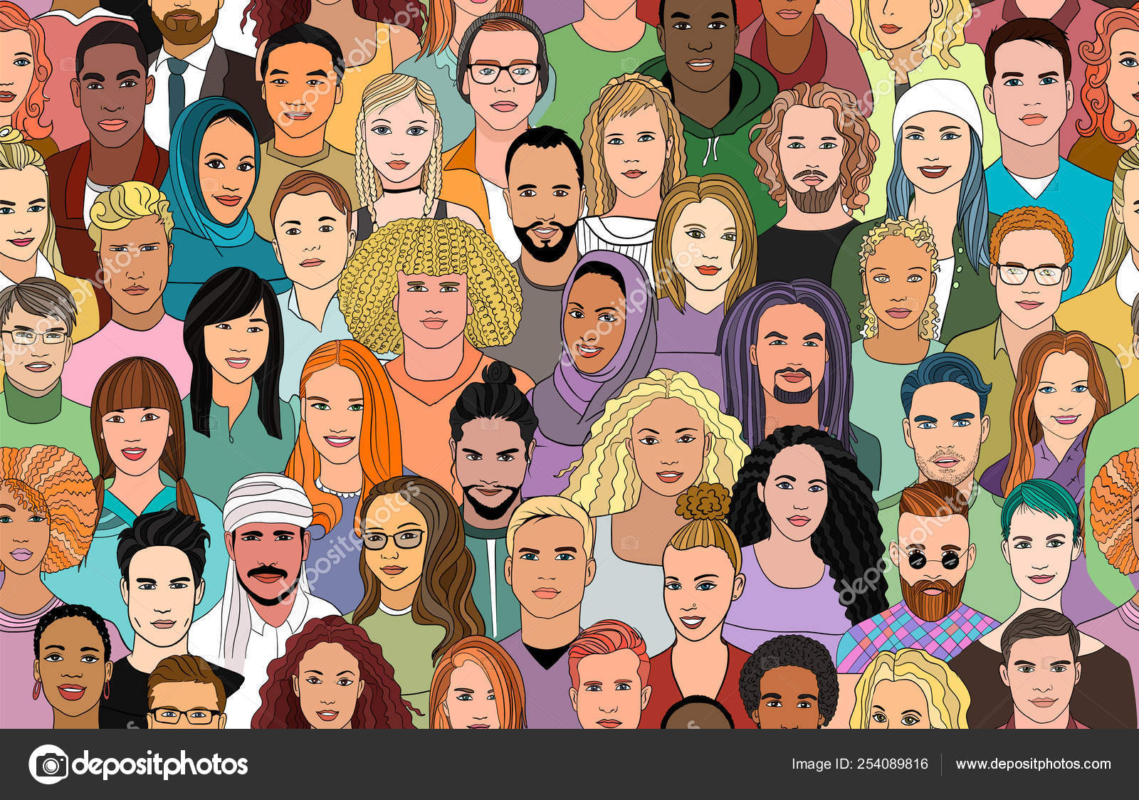 Een Groot Aantal Gezichten Van Jonge Mensen Van Verschillende ...