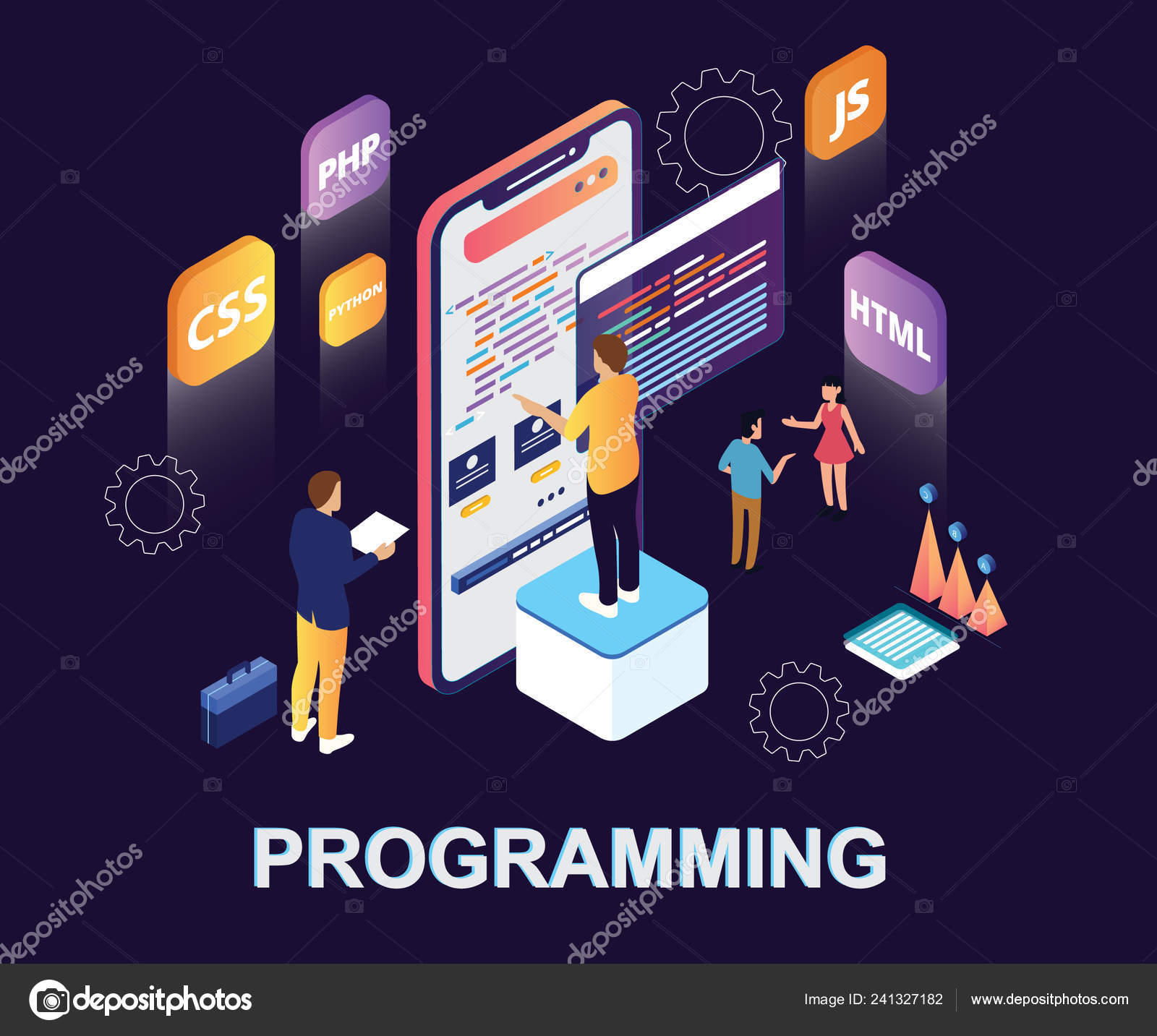 Isometric Artwork Concept People Programming Make Mobile App Website ...