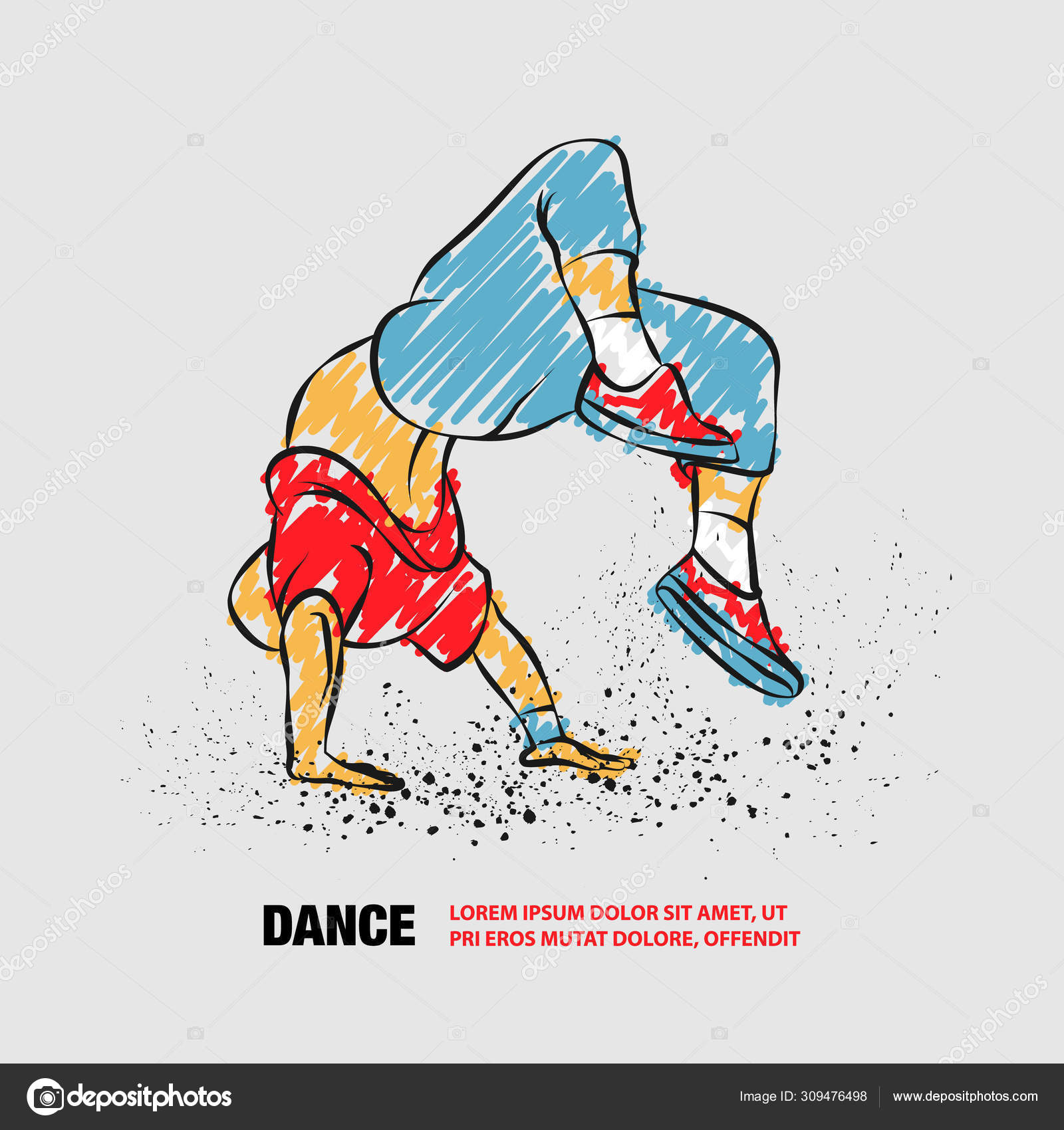 Breakdancer doing a back flip. The man is dancing hip hop style. Vector ...