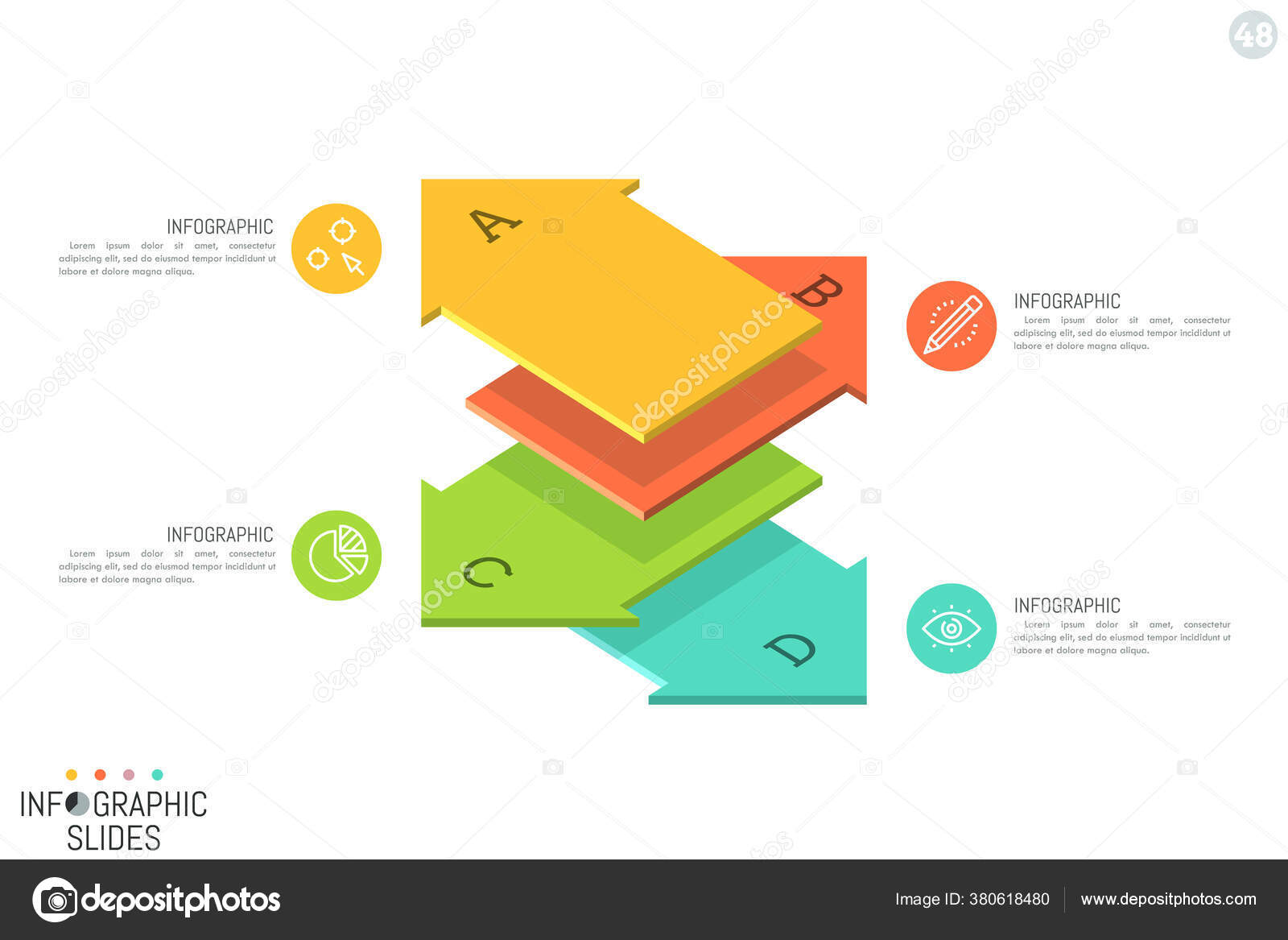 Simple infographic design template. Four lettered elements in shape of ...