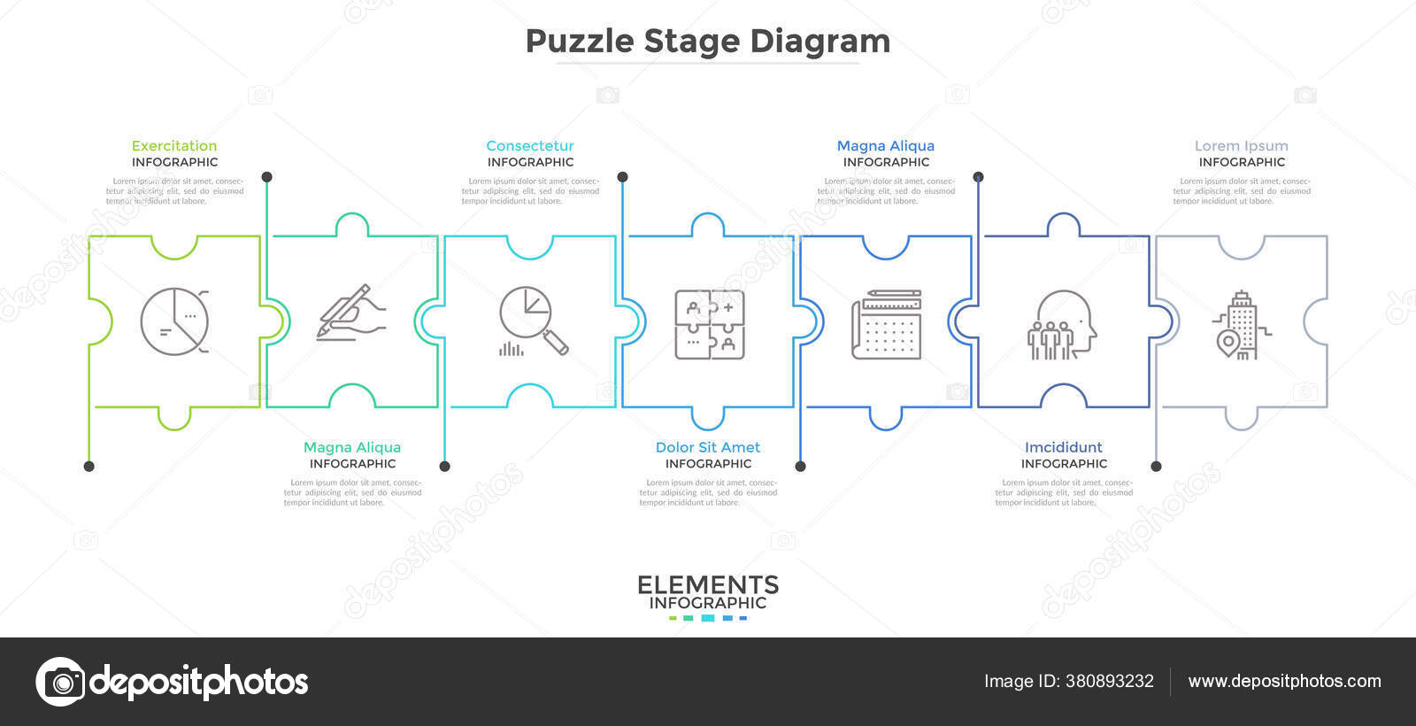 Horizontal Chart Connected Jigsaw Puzzle Pieces Concept Seven Dependent ...