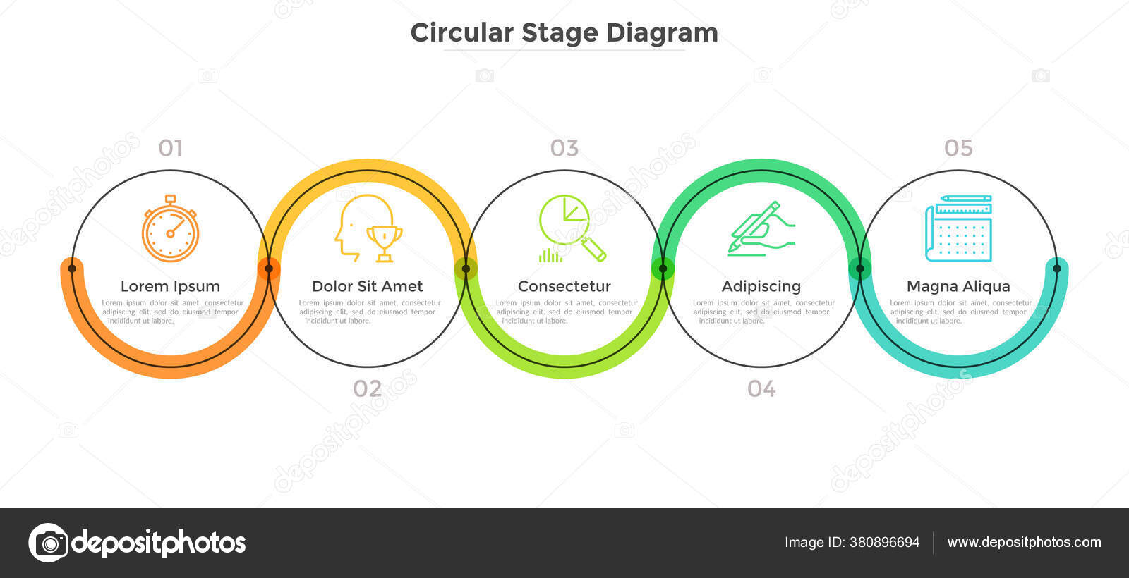 Five Links Connected Horizontal Chain Concept Stages Startup ...