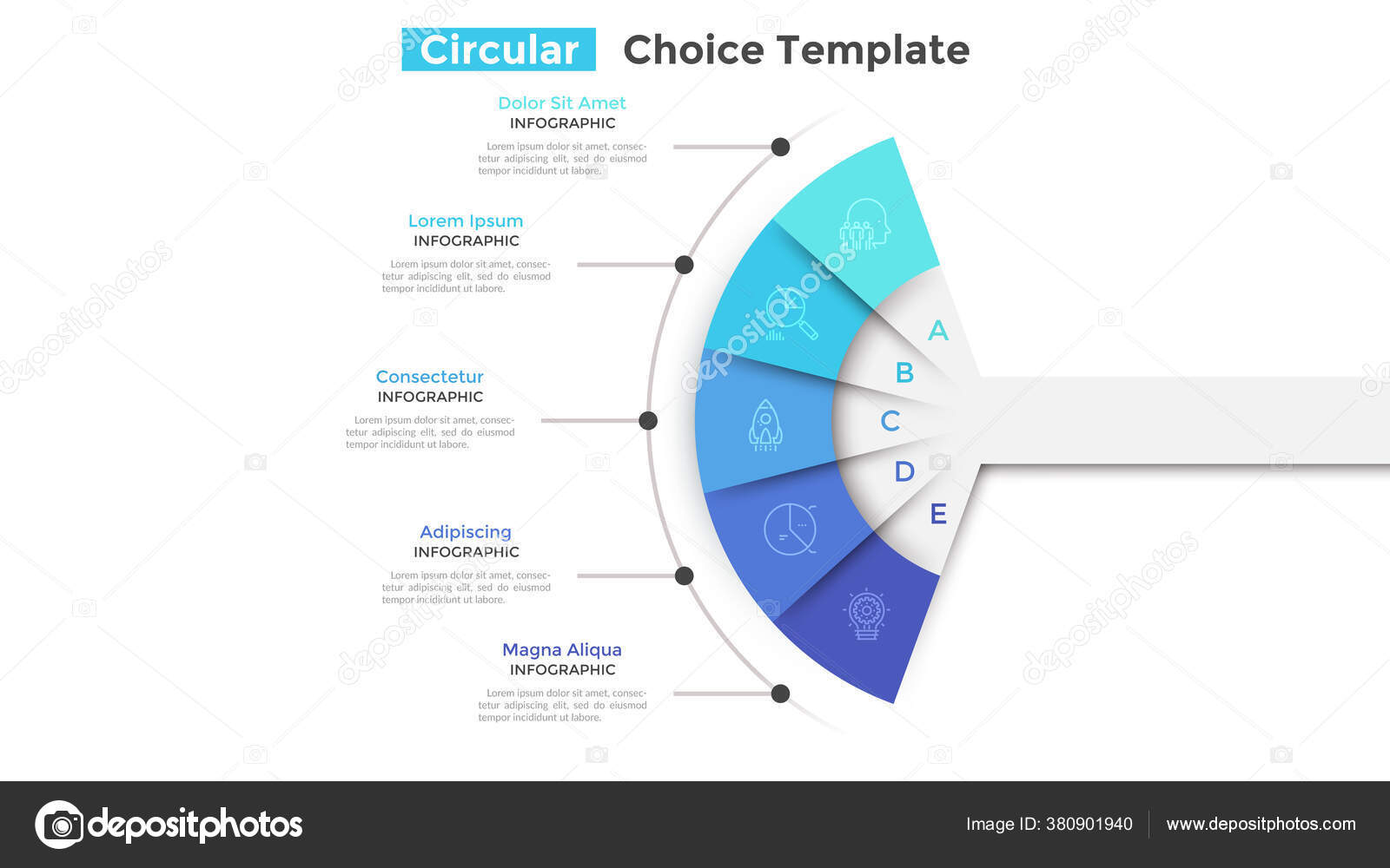 Fan Chart Divided Parts Pieces Concept Five Business Features Options ...