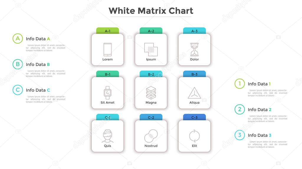 Gráfico de matriz blanca de papel con 9 celdas cuadradas con ...