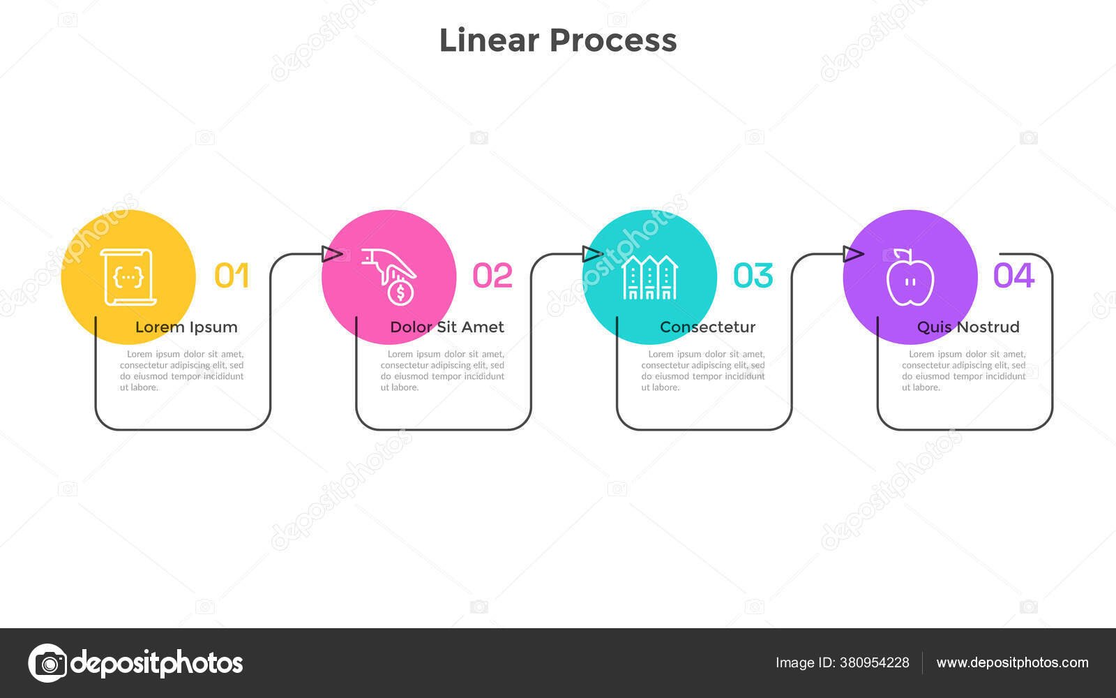 Linear Process Diagram Elements Placed Horizontal Row Connected Arrows ...