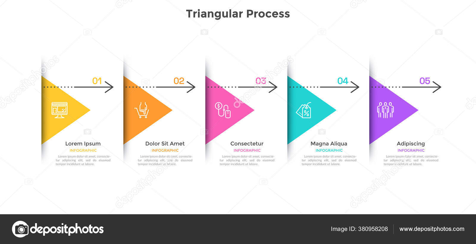 Horizontal Flowchart Triangular Elements Connected Arrows Concept Five ...