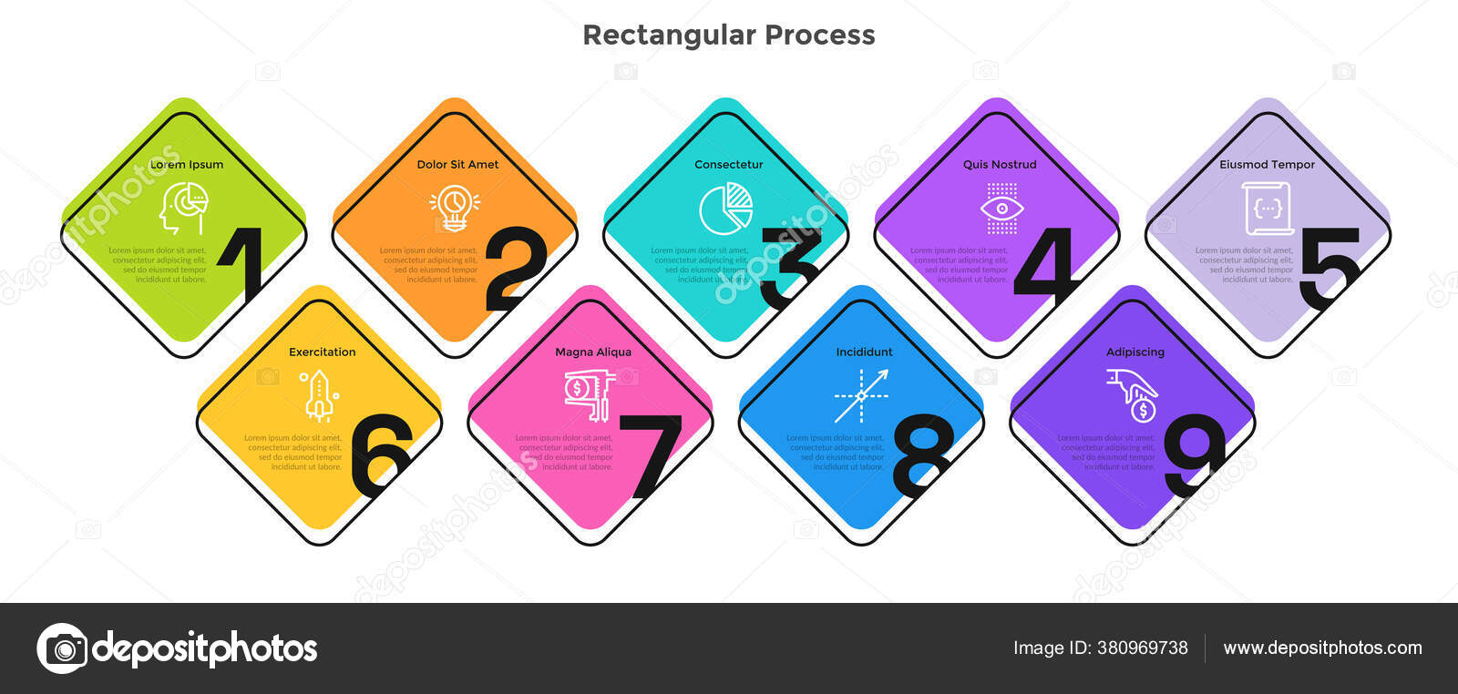Process Graph Square Elements Figures Concept Nine Successive Steps ...